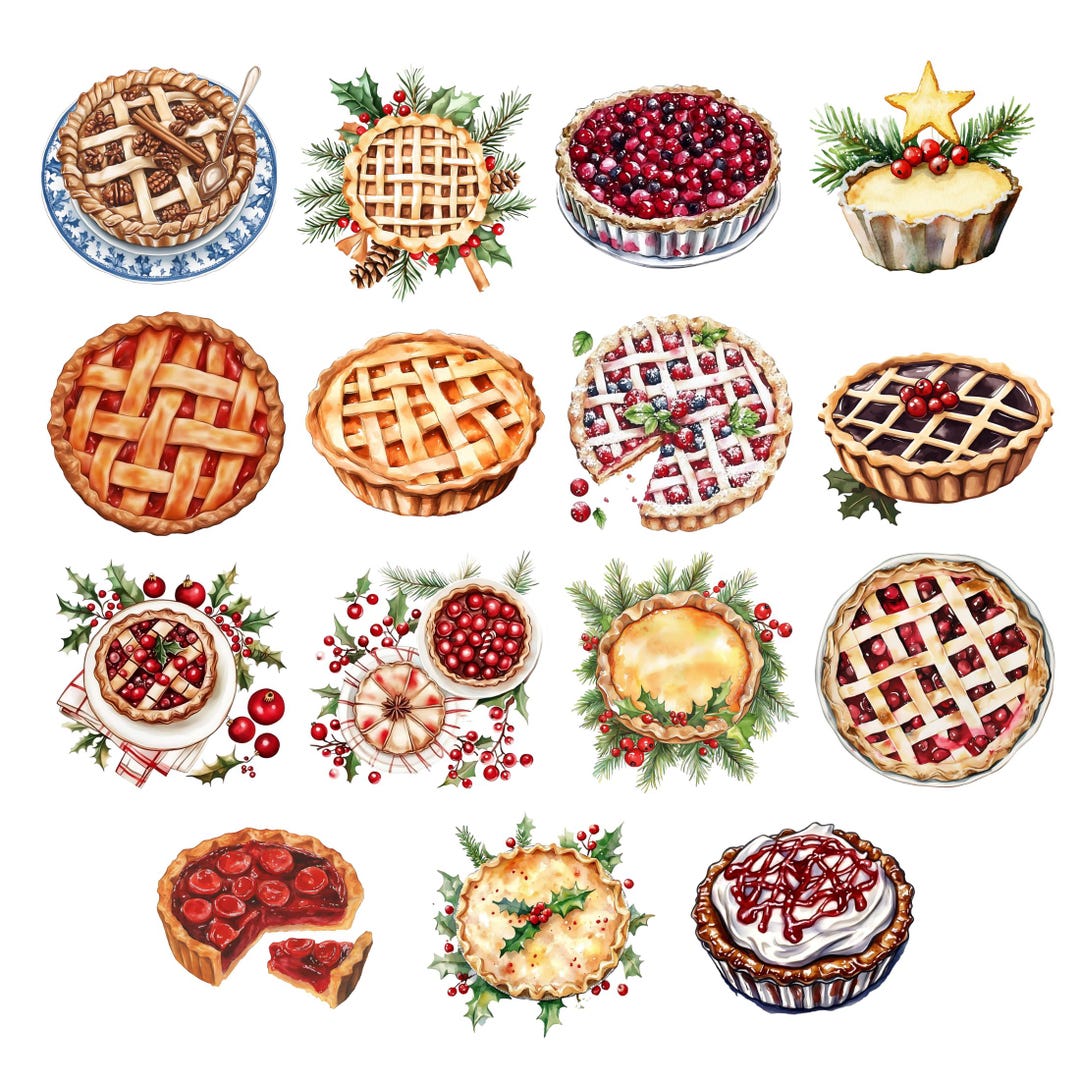 Christmas Pies Clipart Bundle (15 PNG, Transparent Background), Winter ...