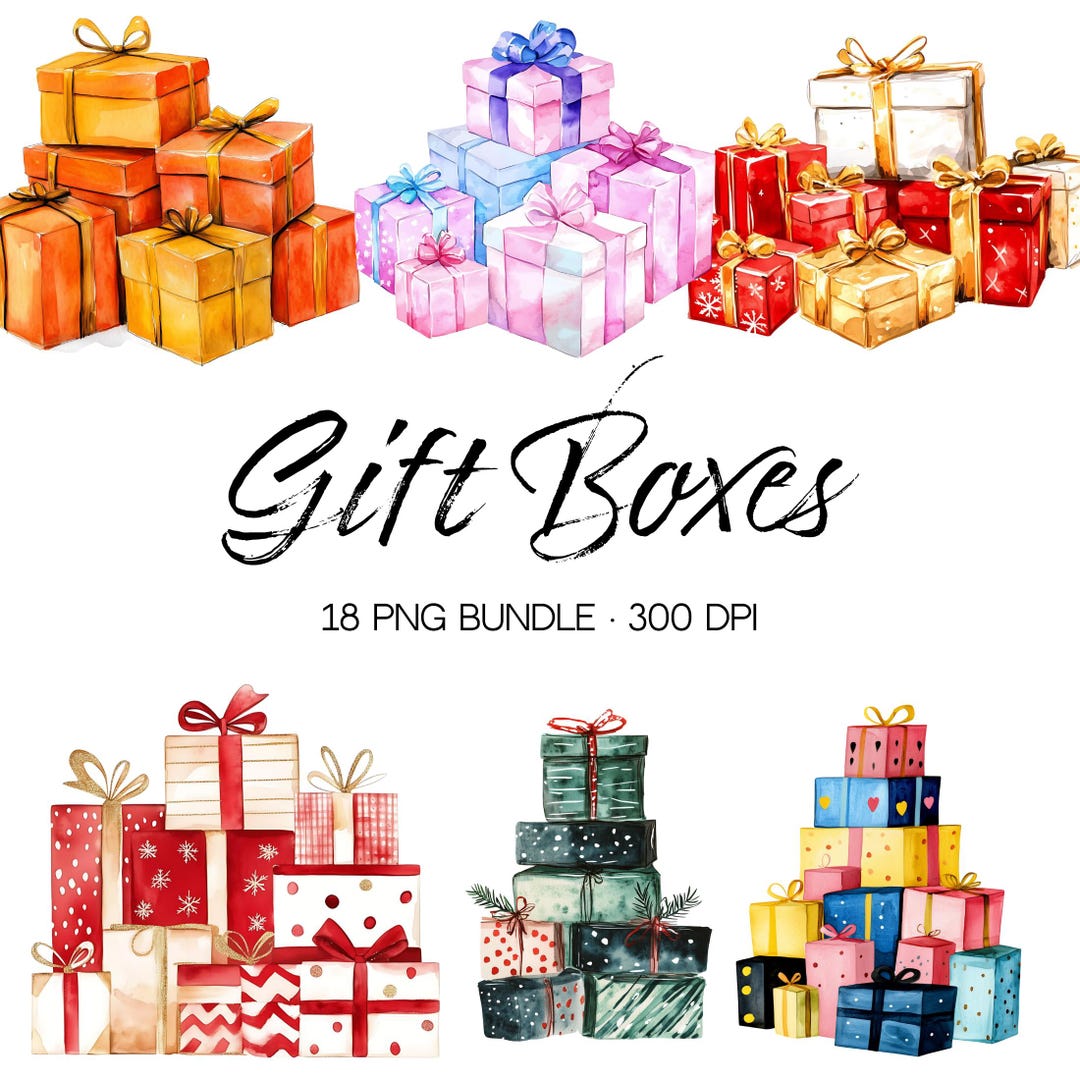 Pile of Gifts Clipart Bundle (18 PNG, Transparent Background), Gift ...