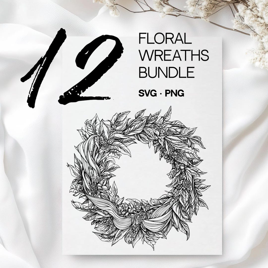 Floral Wreath Clipart Bundle (12 SVG/PNG, Transparent Background ...