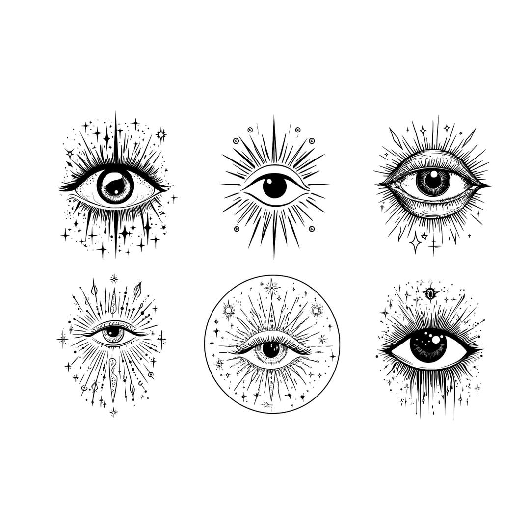 All-seeing Eye Outline Illustration Bundle 6 SVG/PNG, Celestial Art ...