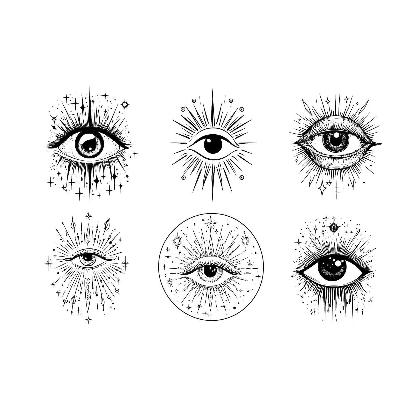 All-seeing Eye Outline Illustration Bundle 6 SVG/PNG, Celestial Art ...