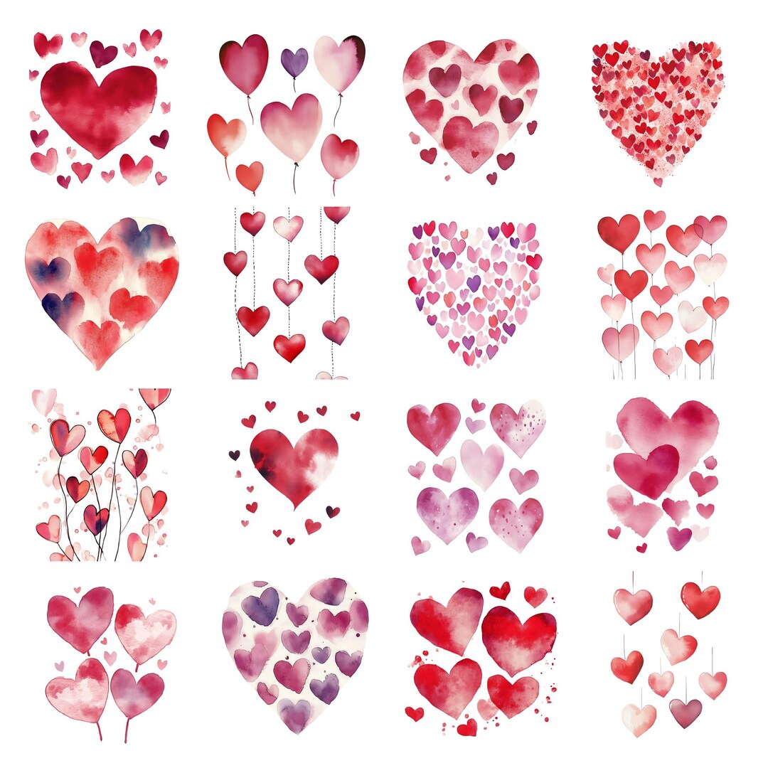 Watercolor Valentine's Day Illustrations Bundle #2 (16 PNG, Transparent ...