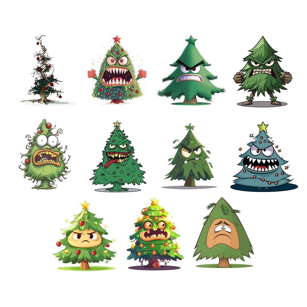Ugly Christmas Tree Clipart Bundle (11 PNG, Transparent Background ...