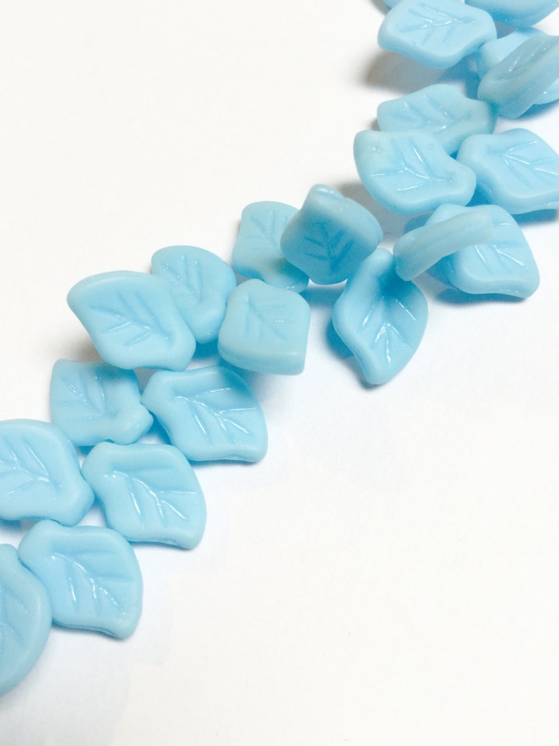 Vintage Glass Leaf Beads in Powder Blue 54 Pieces 311 | Etsy