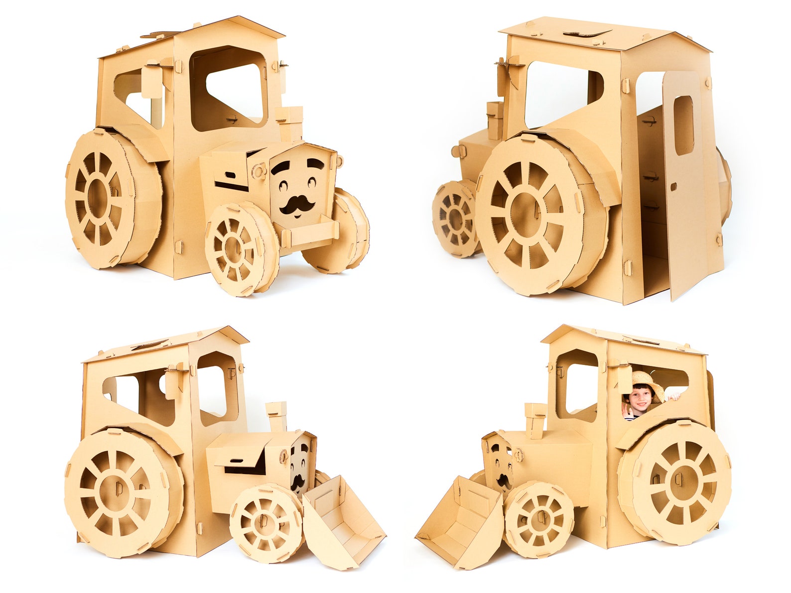 Personalised Cardboard Tractor Playhouse. Wheeled Bulldozer Playhouse ...