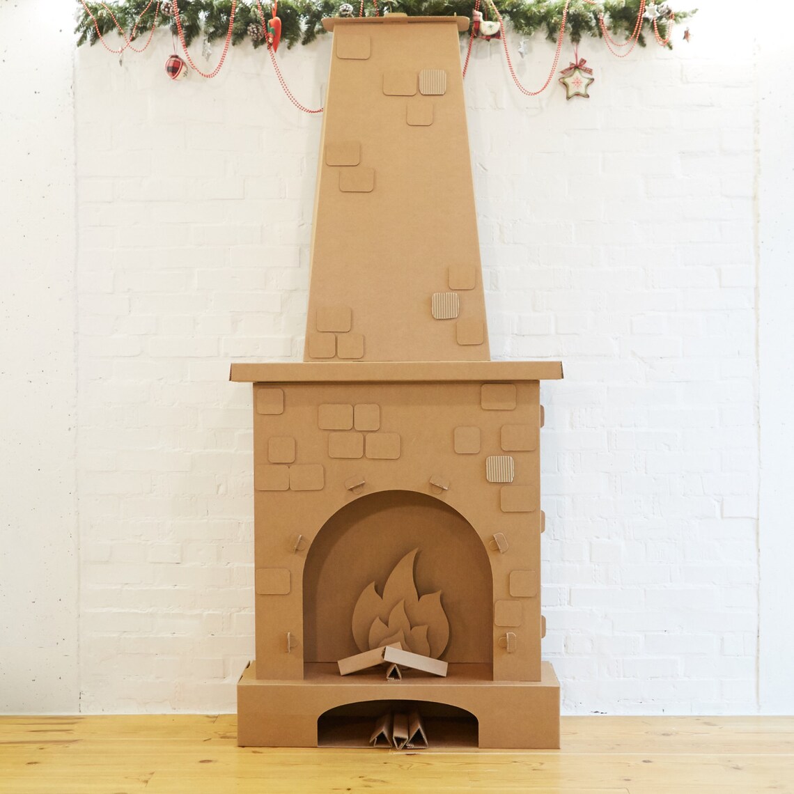 New Christmas Cardboard Fireplace Decoration Standee with Logs | Etsy