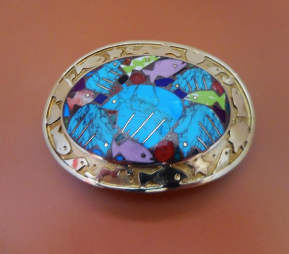 Turquoise Bears & Fish Buckle in Bronze Southwest Jewelry - Etsy