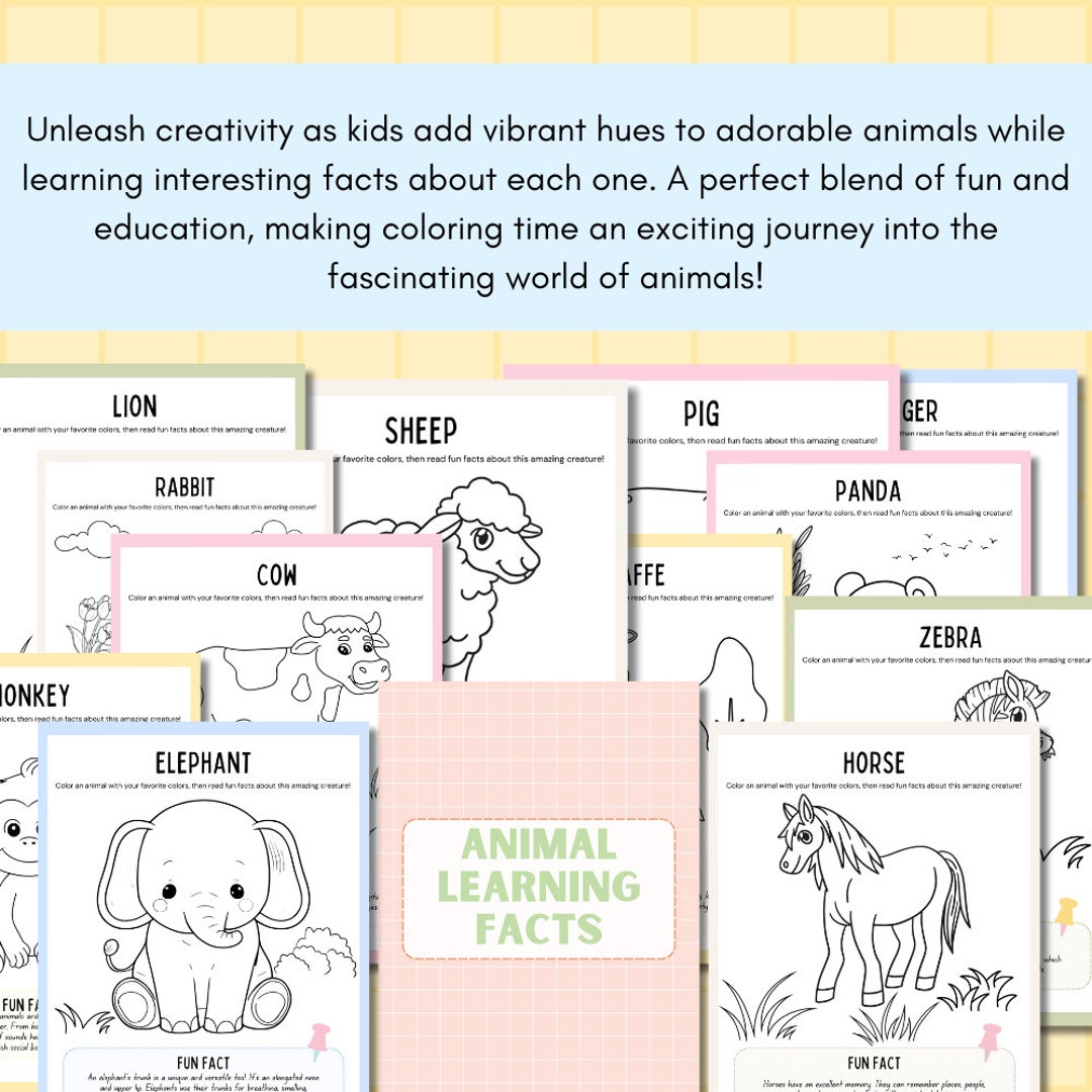20 Digital Printable Pages of Animal Colouring Pages With Animal Facts ...