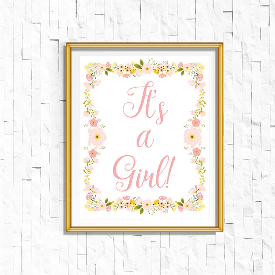 DIY PRINTABLE It's A Girl Baby Shower Sign Calligraphy Floral Vintage ...