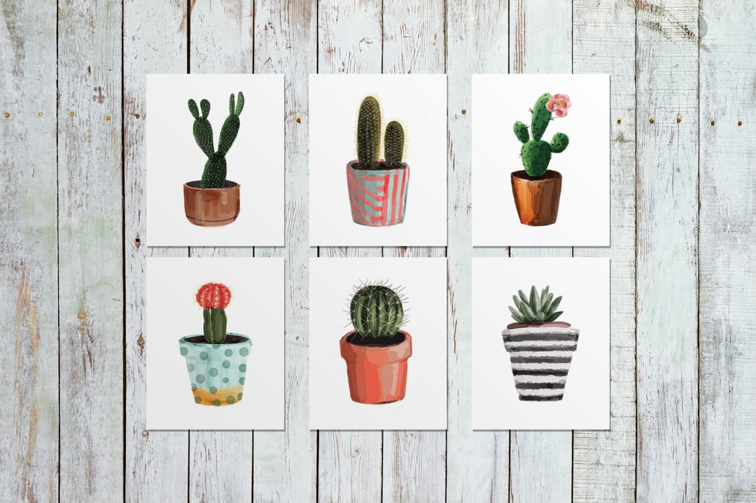 Instant Download Watercolor Succulent Cactus Printable Set of 6 Kitchen ...
