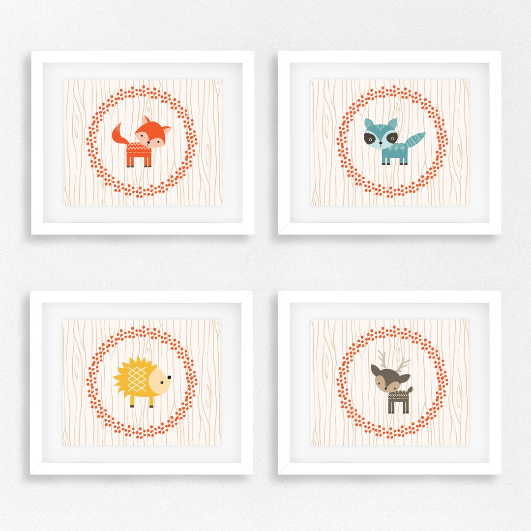 Instant Download Woodland Nursery Print Set of 4 Boho Animal Wall Art ...