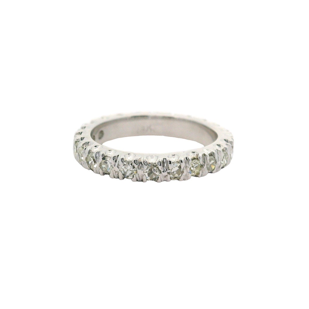 Vintage 14k White Gold Diamond Fishtail Pave Floral Engraved Band Ring ...