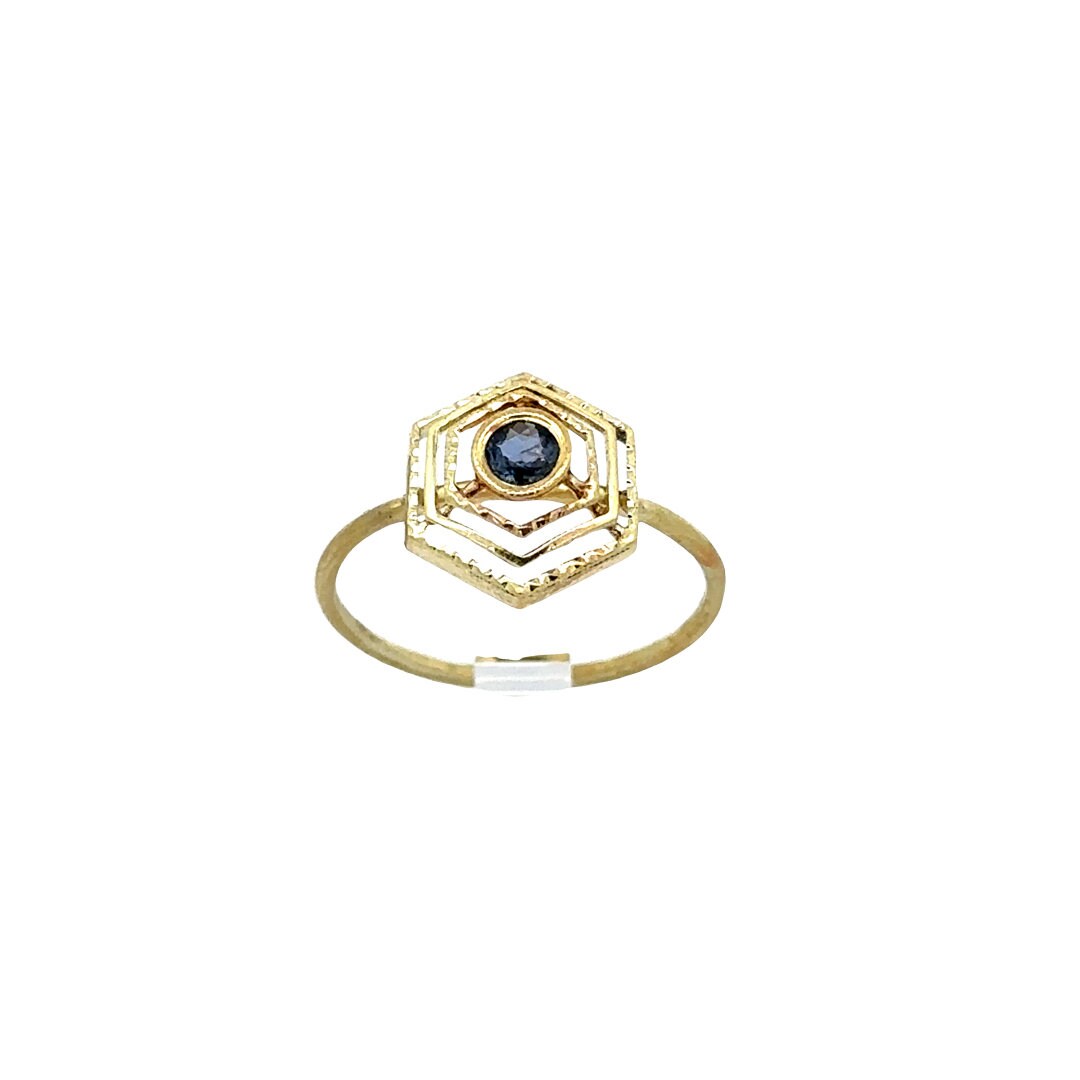 Antique 14k Yellow Gold Round Brilliant Sapphire Petite Open Hexagon ...