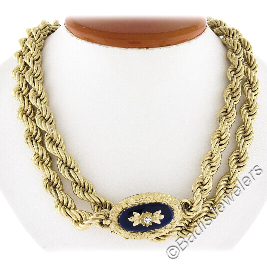 Vintage 14K Yellow Gold 48 10mm Thick Layer-able Rope Link Chain ...