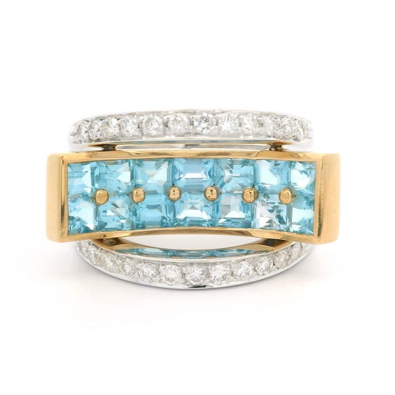 18k Two Tone Gold 2.48ctw Blue Topaz & Diamond Modern… - Gem