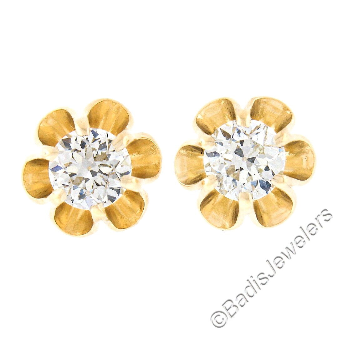NEW Classy 14K Yellow Gold 0.76ctw Old European Cut Diamond Buttercup ...
