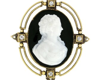 Onyx Cameo Brooch - Etsy