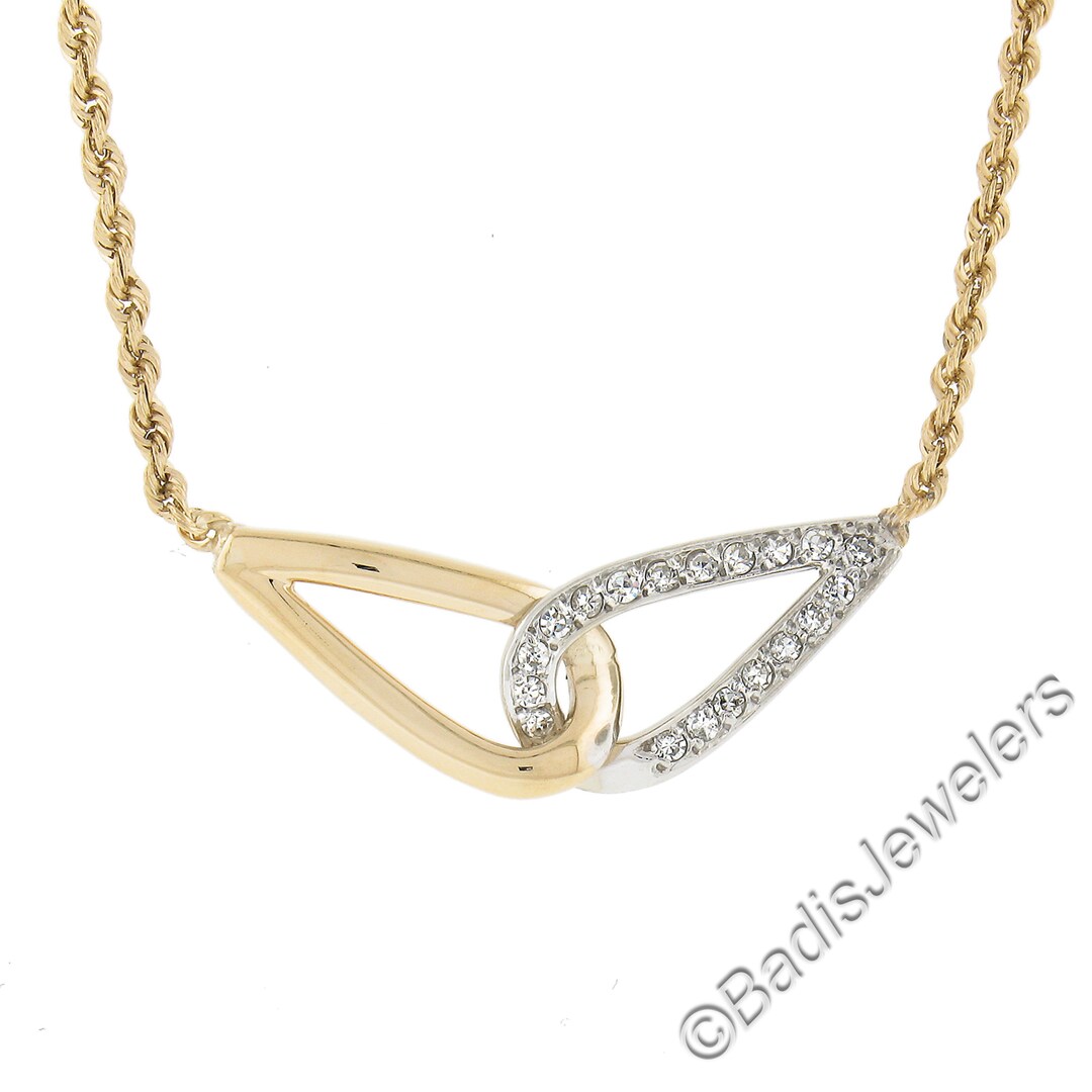New 14k Tow Tone Gold Diamond Interlocking Infinity Pendant on Rope ...