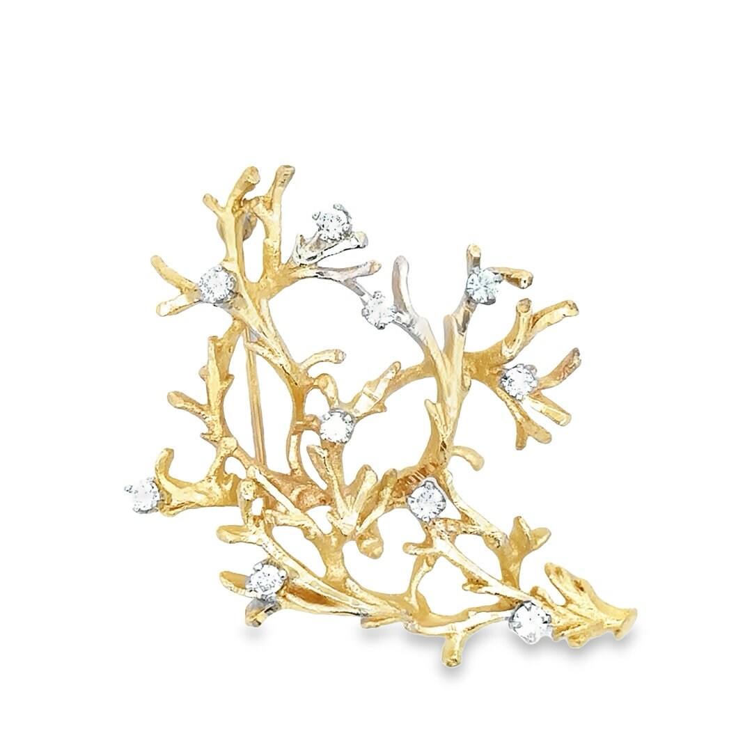 Vintage 14K Yellow Gold Round Prong Diamond Open Texture Coral Reef ...