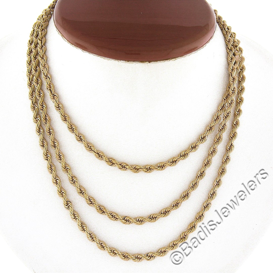 Vintage Classic 14K Yellow Gold 46" 4mm Thick Layer-able Rope Link ...