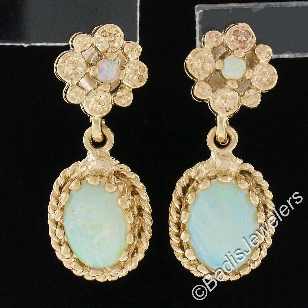 Estate 14k Yellow Gold Oval & Round Cabochon Cut Opal Twisted Wire ...