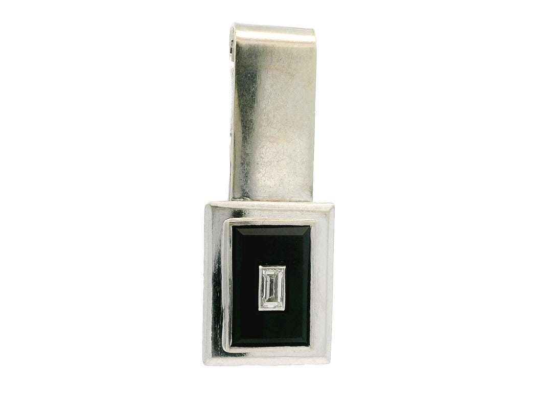 Vintage Solid White Gold Rectangular Black Onyx & Baguette Diamond ...