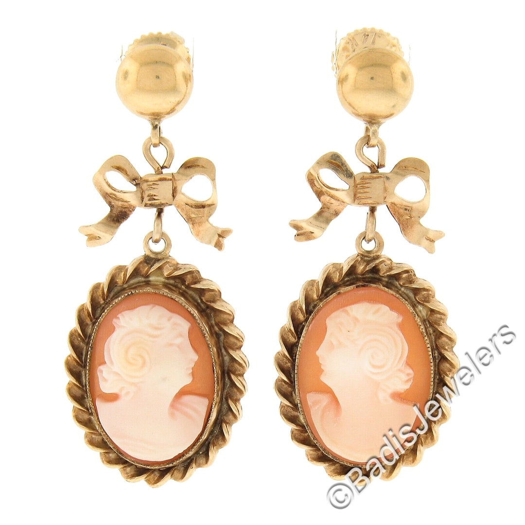 Vintage 14k Yellow Gold Unique Fine Carved Shell Cameo With Twisted ...