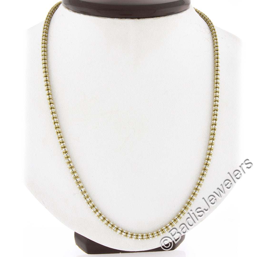 Unique Elegant 14K Two Tone Gold Long 24 Diamond Cut Brilliant Tube ...