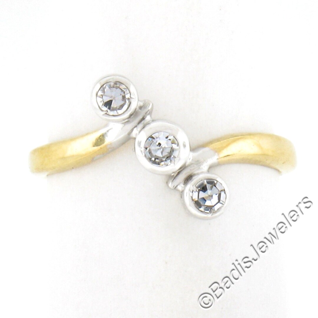 Estate 18K Two Tone Yellow & White Gold 0.15ctw Bezel Set Old Single ...