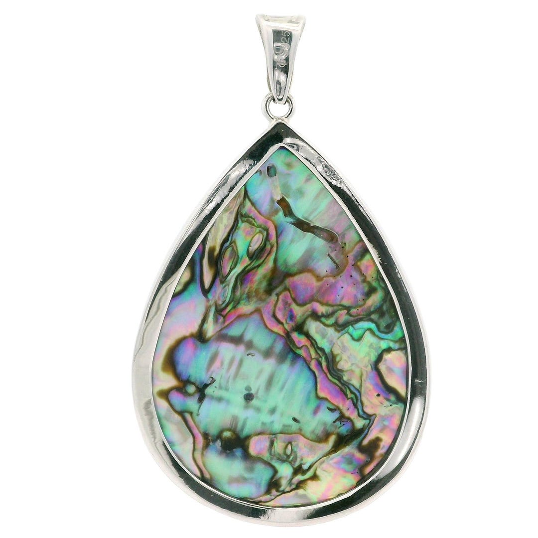 Sterling Silver Large Pear Cut Abalone Shell Bezel Set in Polished ...