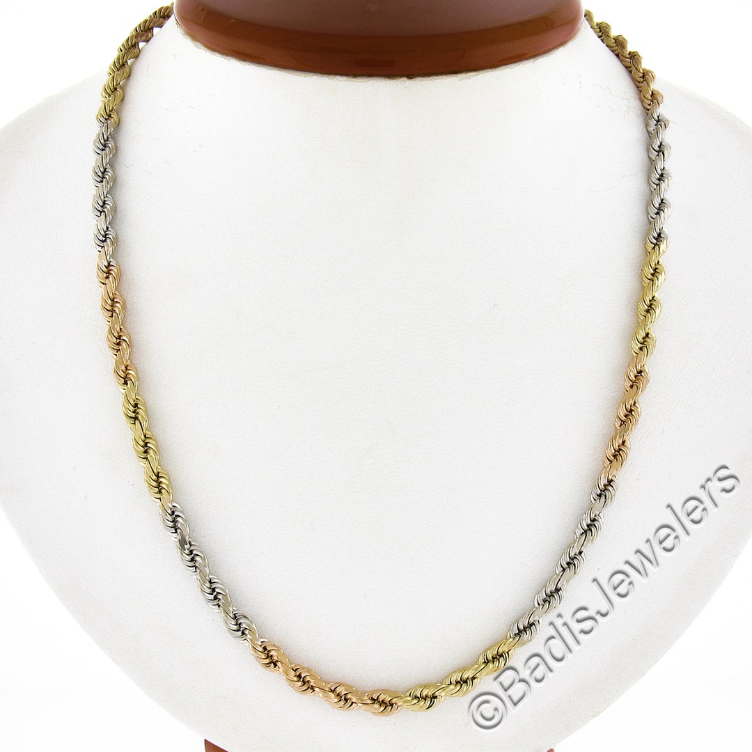 Solid 14k Tri Color Gold 18" 4.7mm Layer-able Rope Link Chain Necklace ...