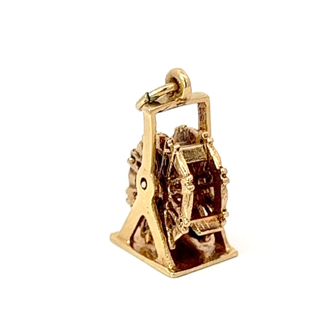 Vintage Solid 14K Yellow Gold 3D Functional Ferris Wheel Charm Pendant ...