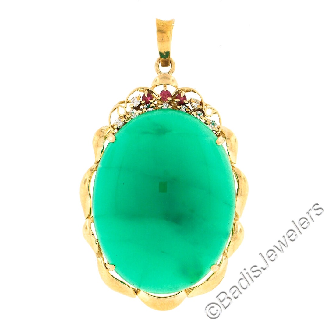 Vintage 18k Yellow Gold 0.17ctw GIA Large Oval Cabochon Chrysoprase W ...