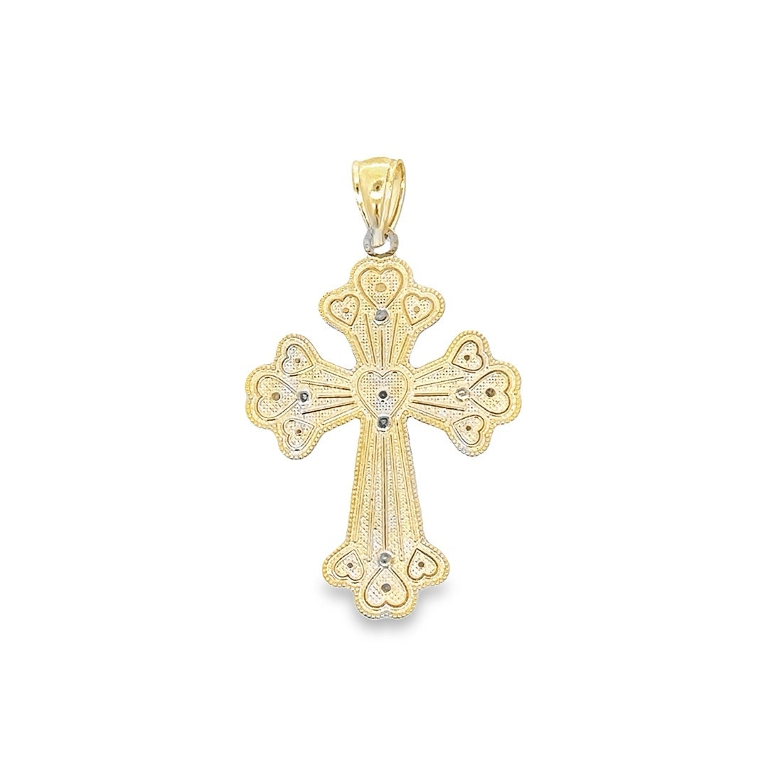 Estate 14K Yellow & White Gold Layered Heart Diamond Cut Detailed ...