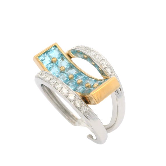 18k Two Tone Gold 2.48ctw Blue Topaz & Diamond Modern… - Gem