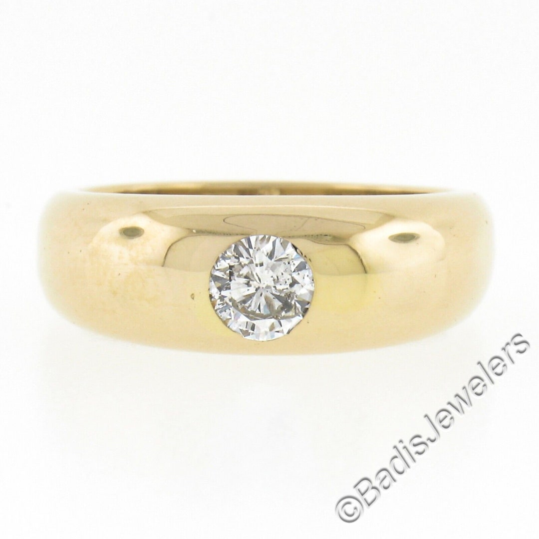 14k Yellow Gold 0.26ctw Burnish Set Diamond Solitaire Polished Domed ...