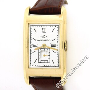 Vintage Movado 14k Yellow Gold Rectangular Curved Mechanical Wind Watch ...
