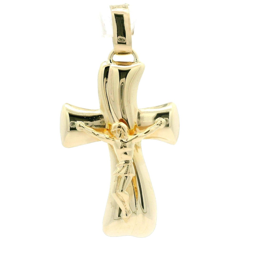 Italian 14k Yellow Gold Puffed Cross Crucifix Charm Pendant - Etsy