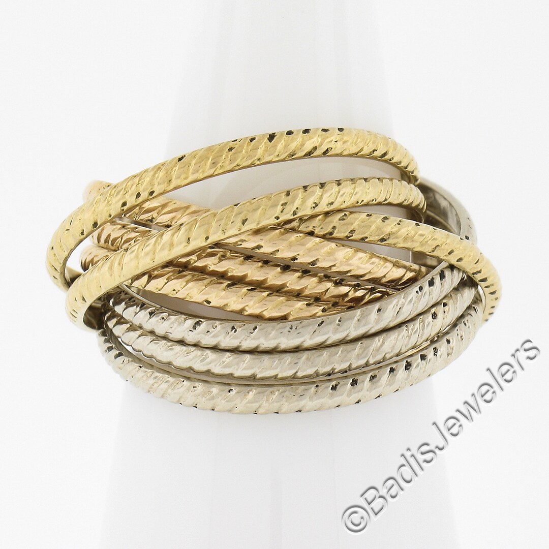 Vintage 18k Tri Color Gold Interlocking Cable Wire Coil Textured ...