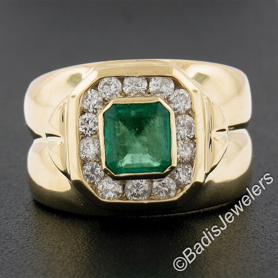 Estate 14k Yellow Gold 1.56ctw Green Bezel Set Emeral… - Gem