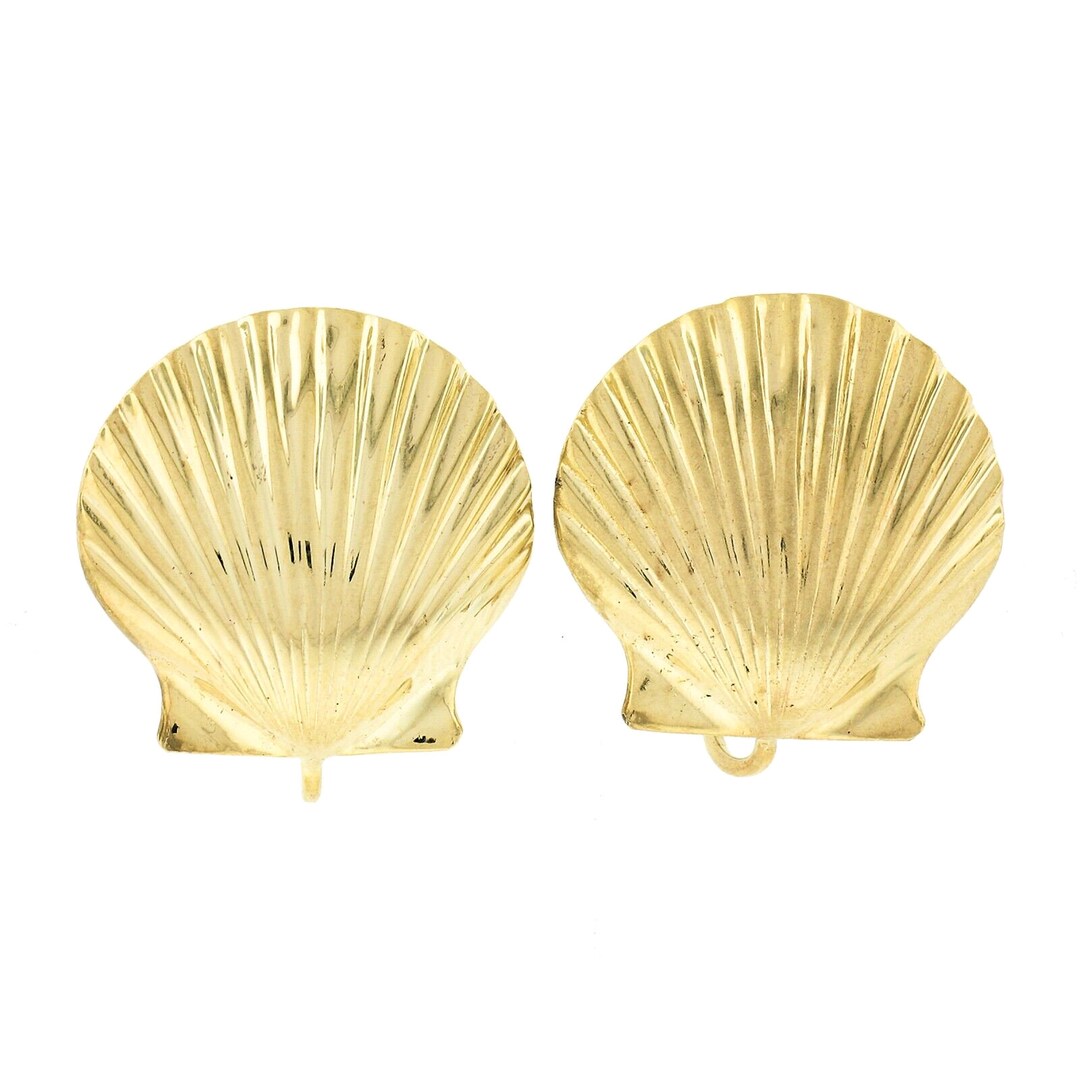 Vintage Beautiful 14K Yellow Gold Detailed Polished Seashell Shell ...