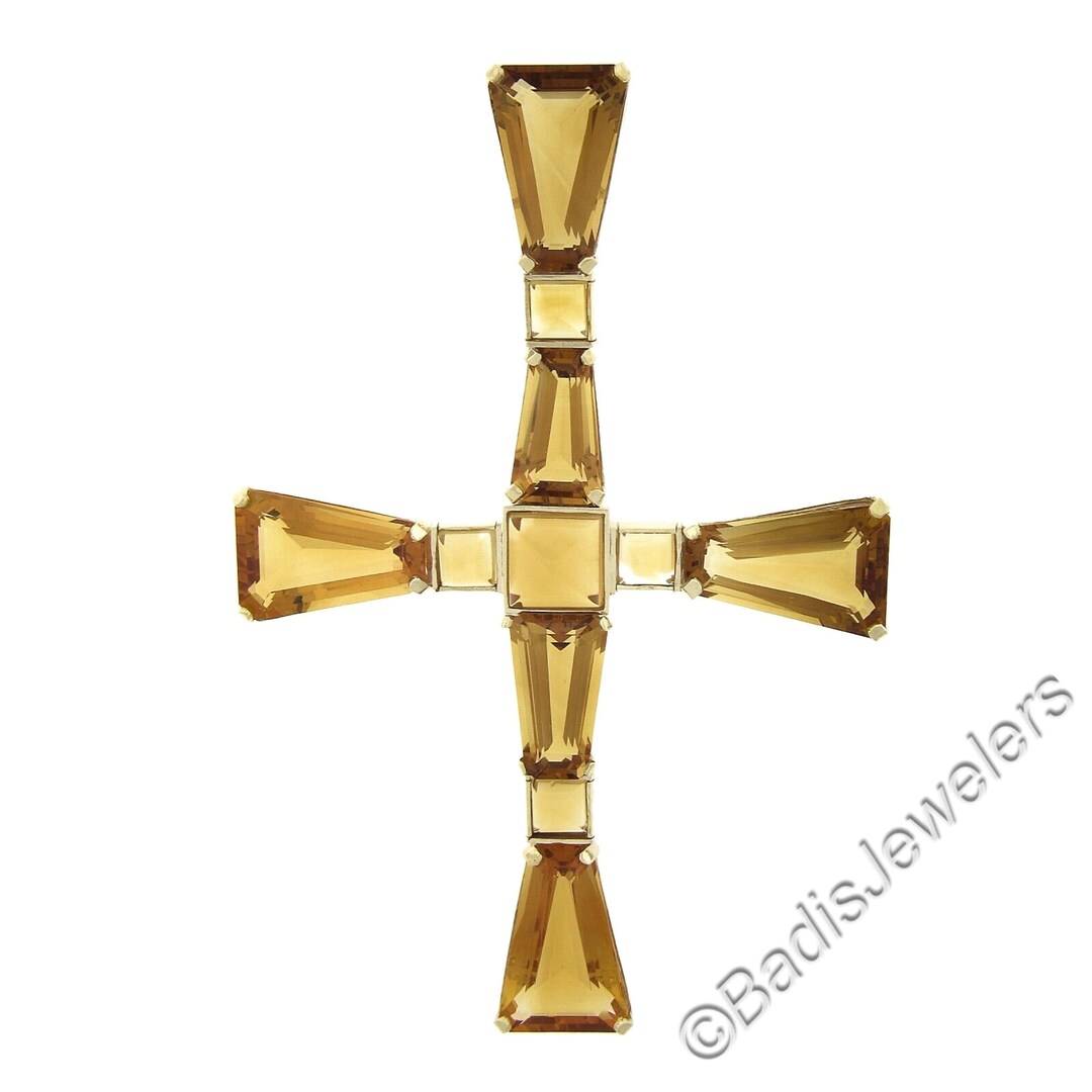 Estate Solid 14k Yellow Gold Trapezoid & Sugarloaf Cabochon Cut Citrine ...