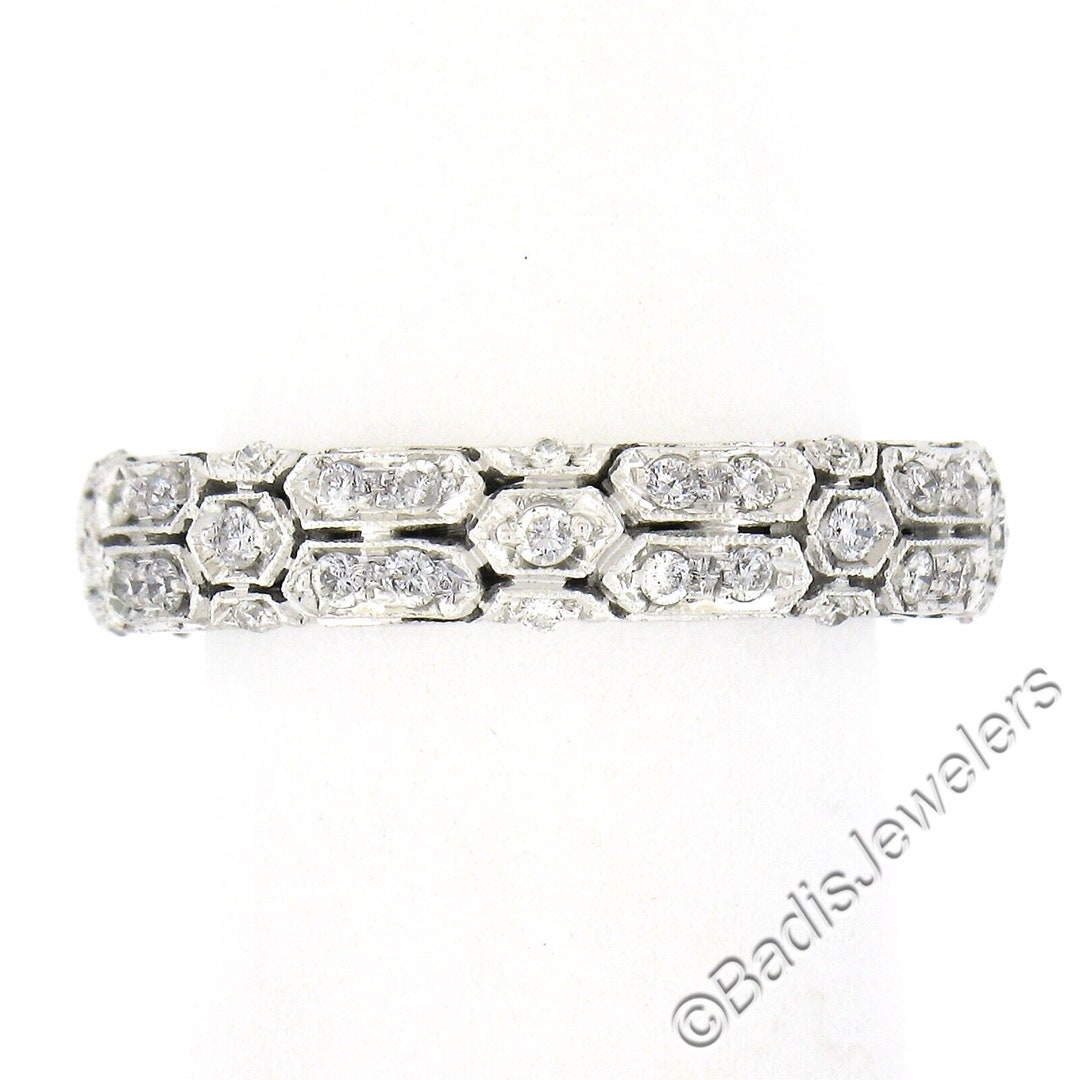 Estate Solid 17K White Gold 0.63ctw Pave Set Diamond Honey Comb Pattern ...