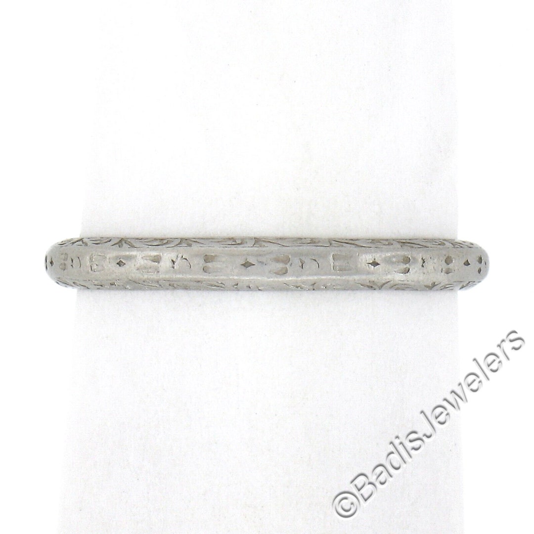 Antique Platinum 2.1mm Scroll Work Engraved Eternity Stackable Band ...