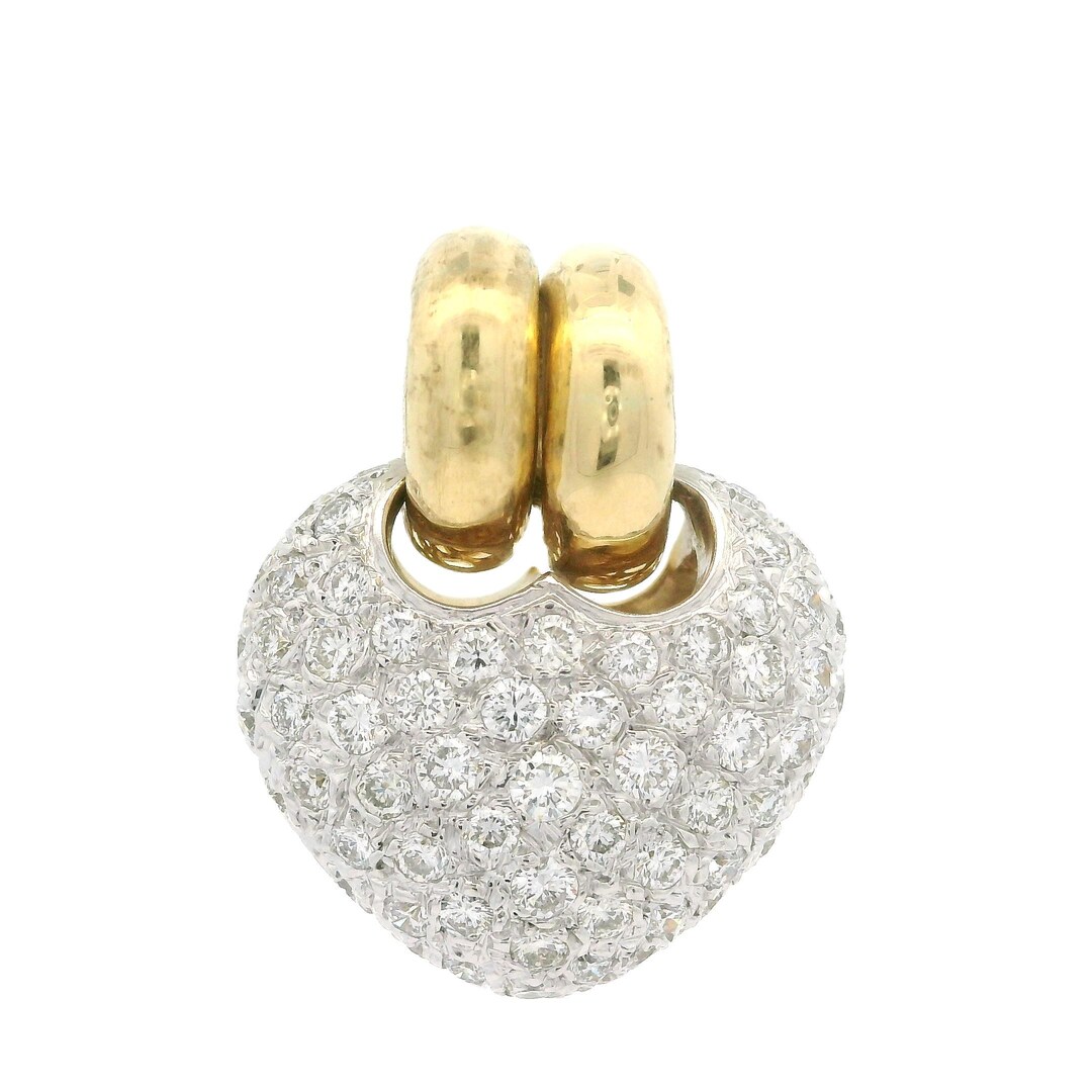 18k Yellow & White Gold 1.20ct Pave Diamond Puffed Dual Bail Heart ...
