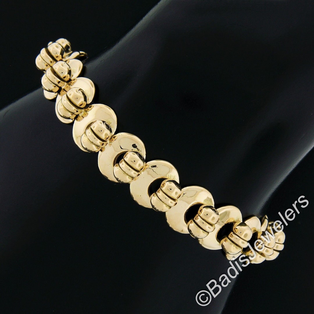 Vintage Fancy Handmade 18K Yellow Gold 6.5" Unique Polished Hinged Link ...