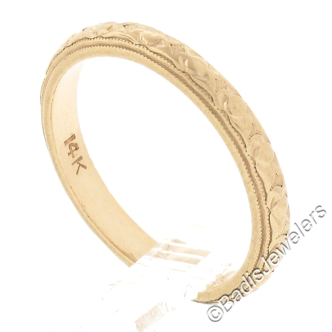 Vintage 14k Yellow Gold Detailed Floral Work W/ Milgrain Sides Eternity ...