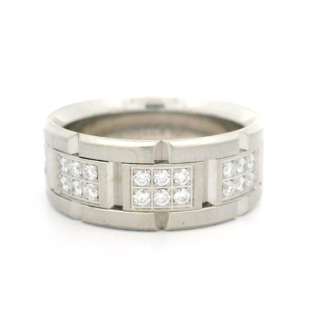 Carlex Men's 18k White Gold 0.75ctw Diamond Brick 9mm Wide Wedding Band ...