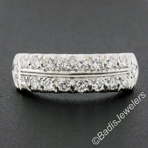 Vintage Platinum 1.0ctw Dual Row Round Brilliant Cut Fishtail Pave Set ...