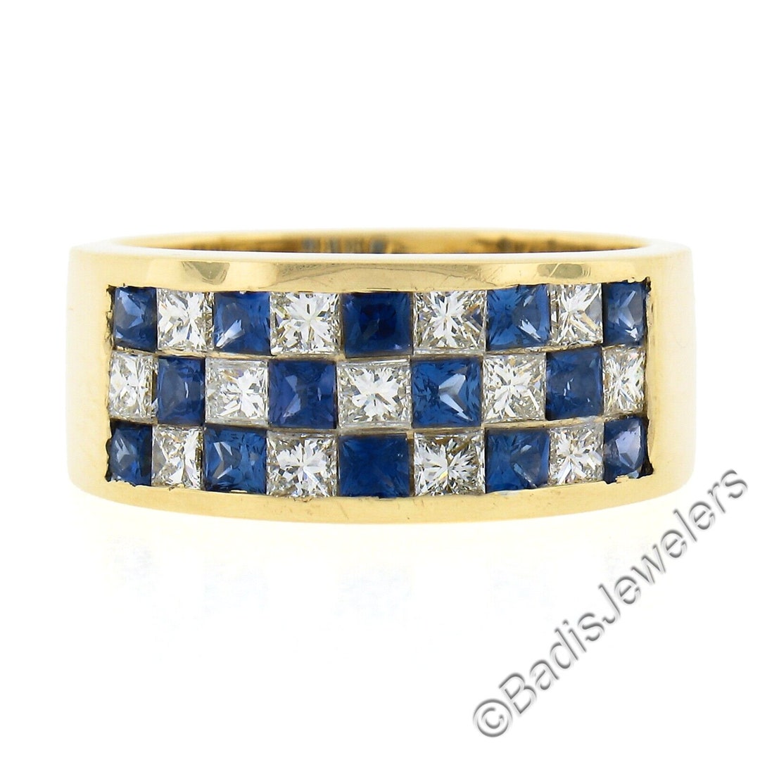 Estate 18K Yellow Gold 2.16ctw Invisible Set Alternating Sapphire ...